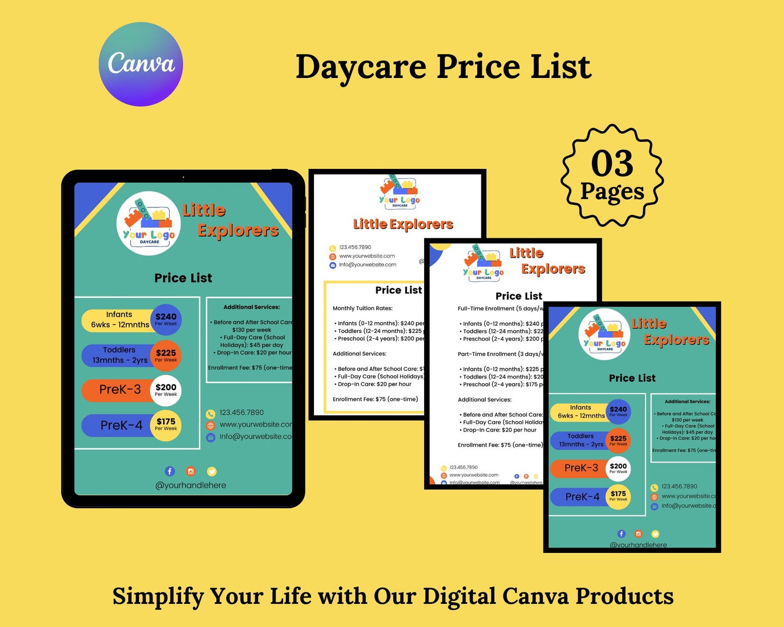 Daycare Price List Template: Kids Grooming, Preschool Pricing (instant ...