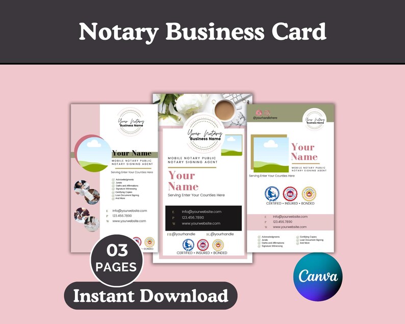 Notary Business Starter Bundle, Editable Canva Templates, Notary ...