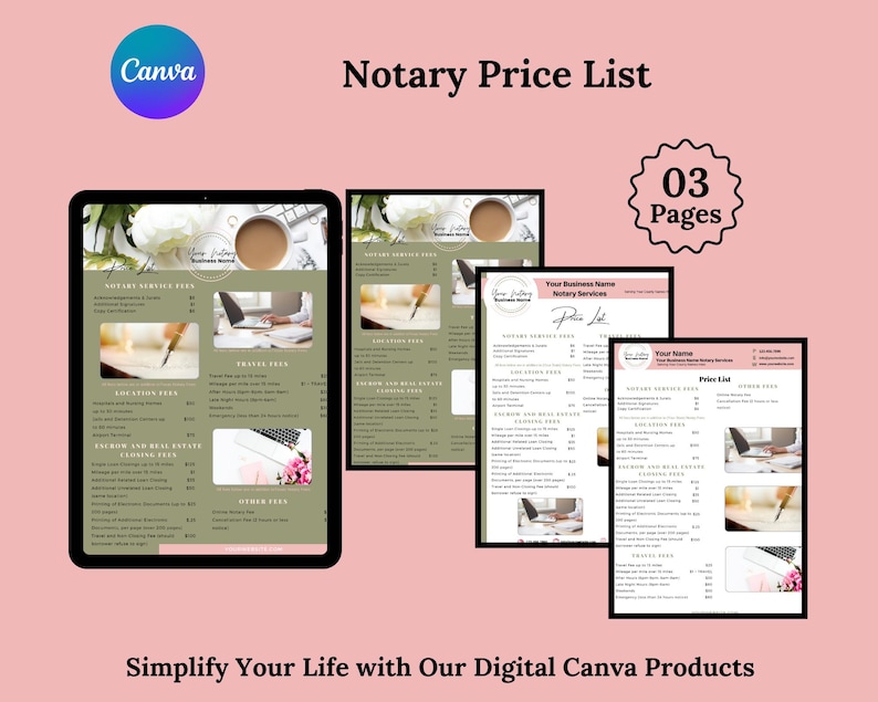 Notary Price List Template, Mobile Notary Services Pricing Sheet ...