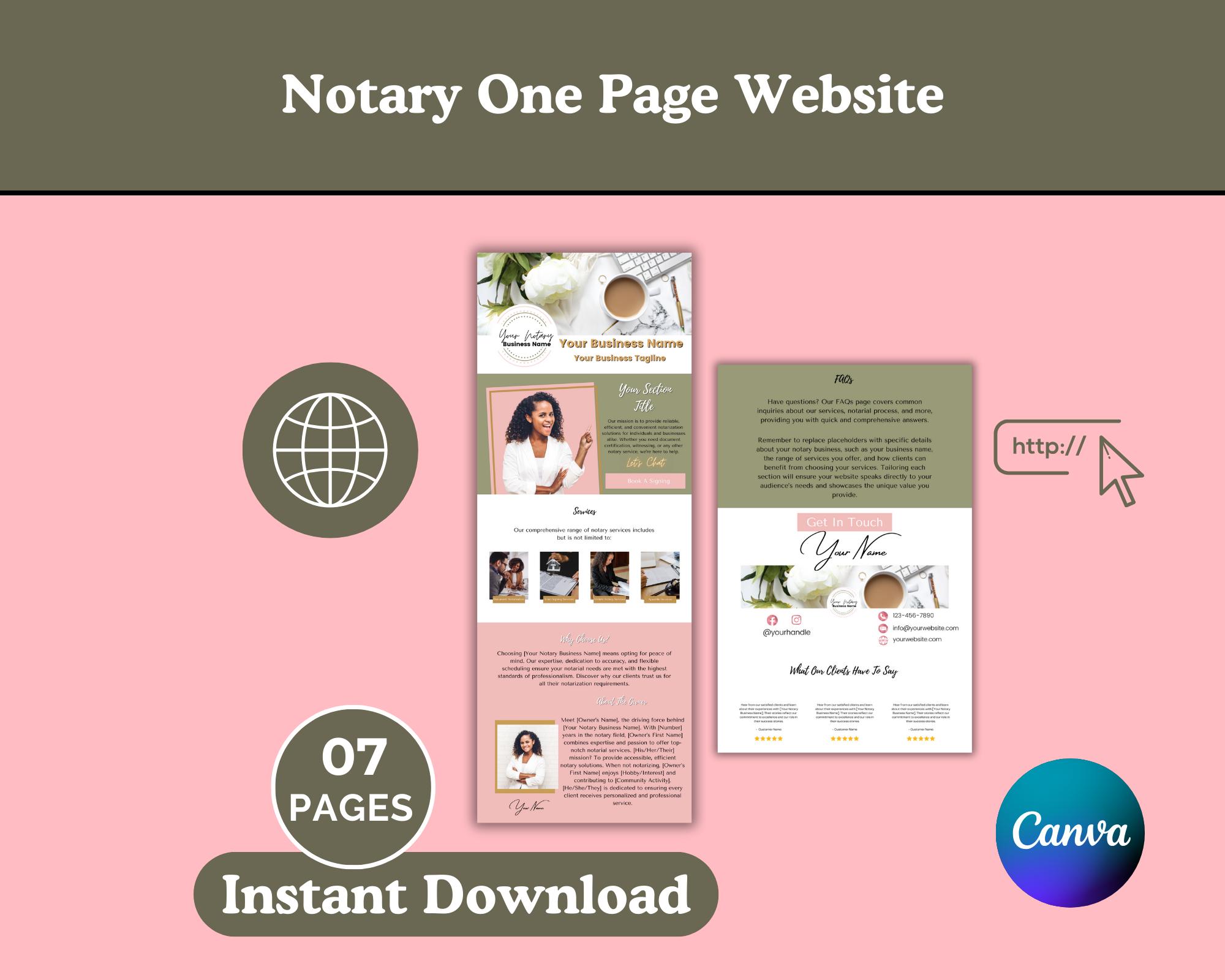Notary Website Template: Editable One Page Design (instant Download) - Etsy