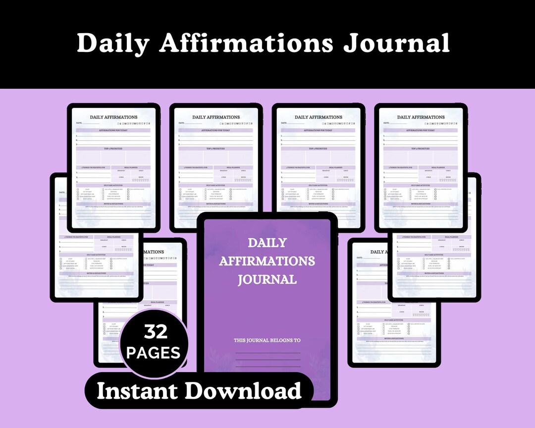 Daily Affirmations Journal: Self-care & Meal Planner (digital) - Etsy