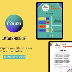 Daycare Price List Template: Kids Grooming, Preschool Pricing (instant ...