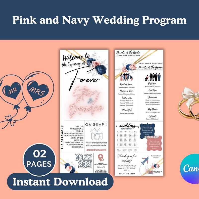Blush and Navy - Etsy