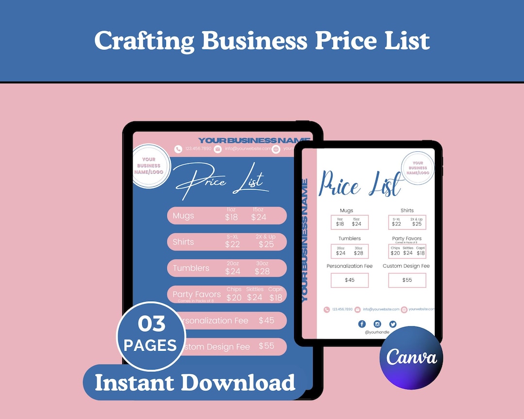 Crafting Business Price List Template: Editable Canva Design (digital ...