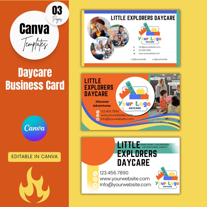 Daycare Business Card Template: Editable Name Card Design (canva) - Etsy