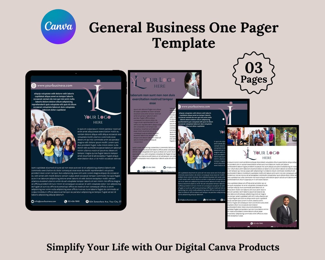 Editable Business One Pager Template: Modern Canva Design (digital ...