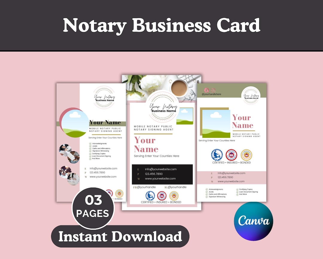 Mobile Notary Business Card: Canva Template (instant Download) - Etsy