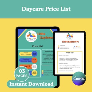Daycare Price List Template: Kids Grooming, Preschool Pricing (instant ...