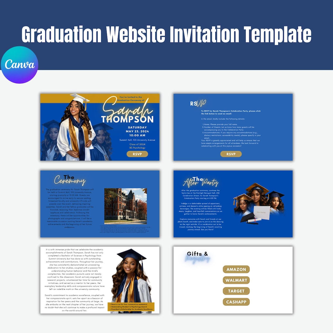 Graduation Website Template, Graduation Invitation Template, Canva ...