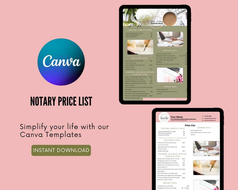 Notary Price List Template, Mobile Notary Services Pricing Sheet ...