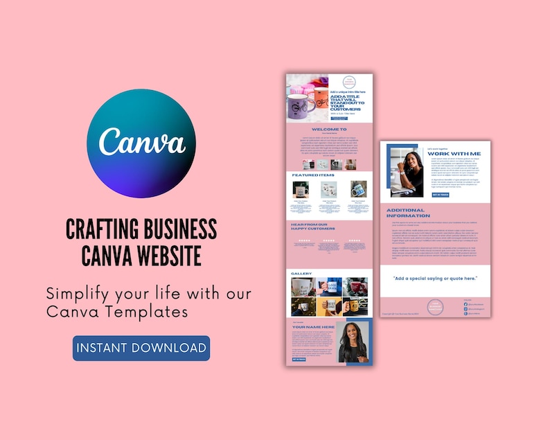 Craft Website Template, One Page Website Template, Canva Editable ...