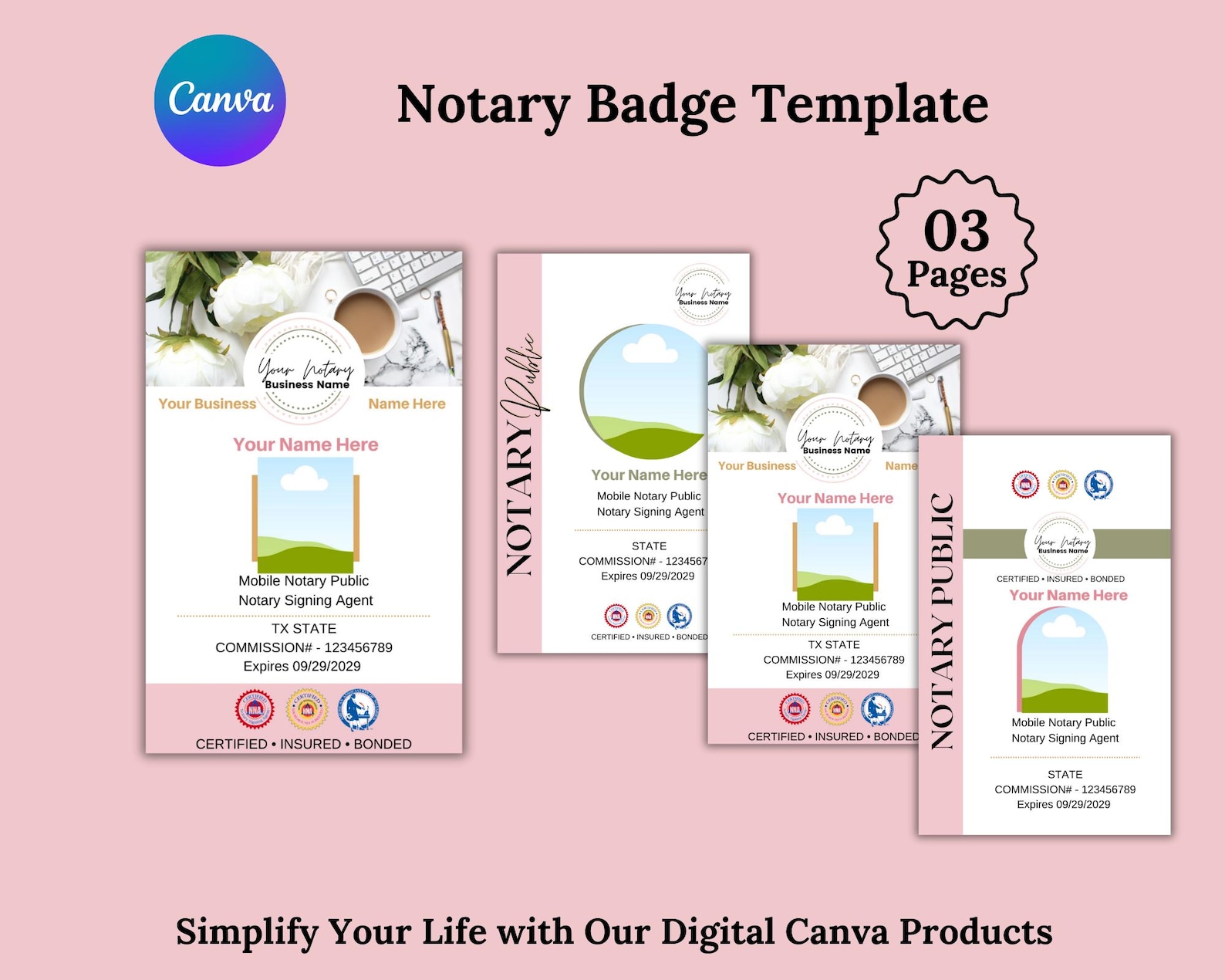Editable Notary ID Badge Template: Canva Mobile Notary Public Card ...