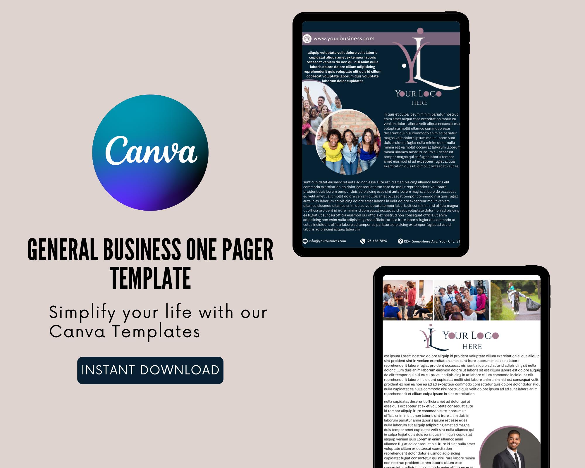 Editable Business One Pager Template: Modern Canva Design (digital ...