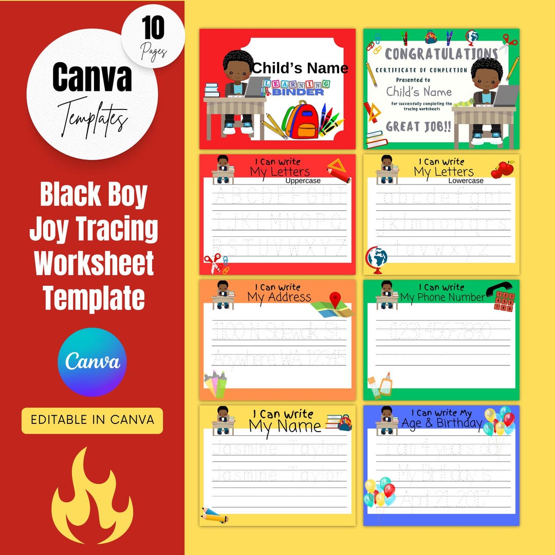 Black Boy Joy Learning Binder: Editable Kids Template (digital Download ...