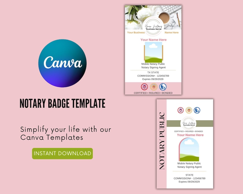 Editable Notary ID Badge Template: Canva Mobile Notary Public Card (digital Download) - Etsy