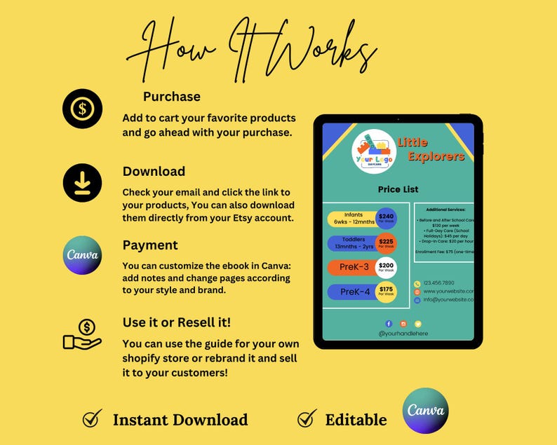 Daycare Price List Template: Kids Grooming, Preschool Pricing (instant ...