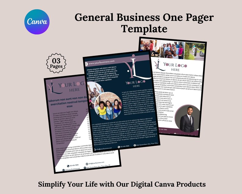 Editable Business One Pager Template: Modern Canva Design (digital ...