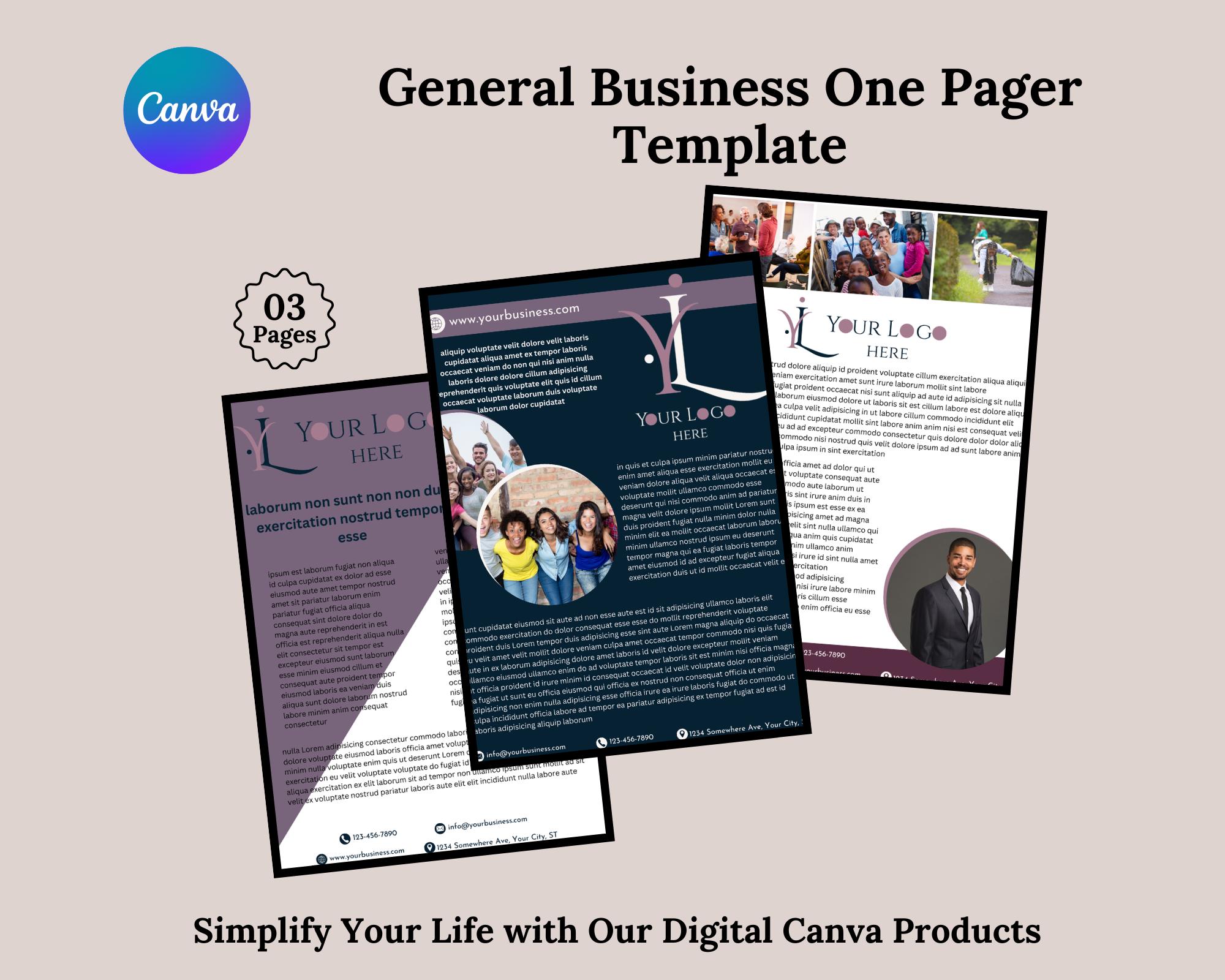 General Business One Pager Template, Editable Business Summary ...