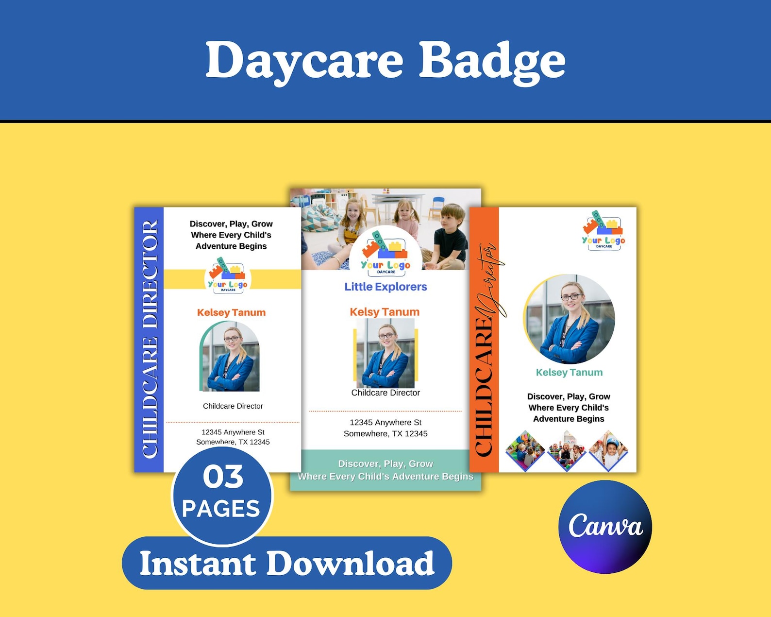 Canva Editable Daycare ID Badge Template: Nurse, Staff (digital) - Etsy