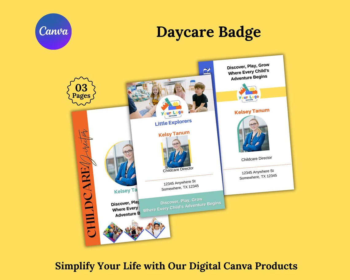Canva Editable Daycare ID Badge Template: Nurse, Staff (digital) - Etsy