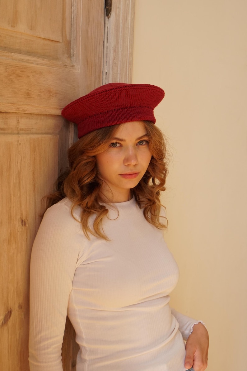 Burgundy French Style Beret, Double Knit Hat, Handcrafted Hats, Wool ...