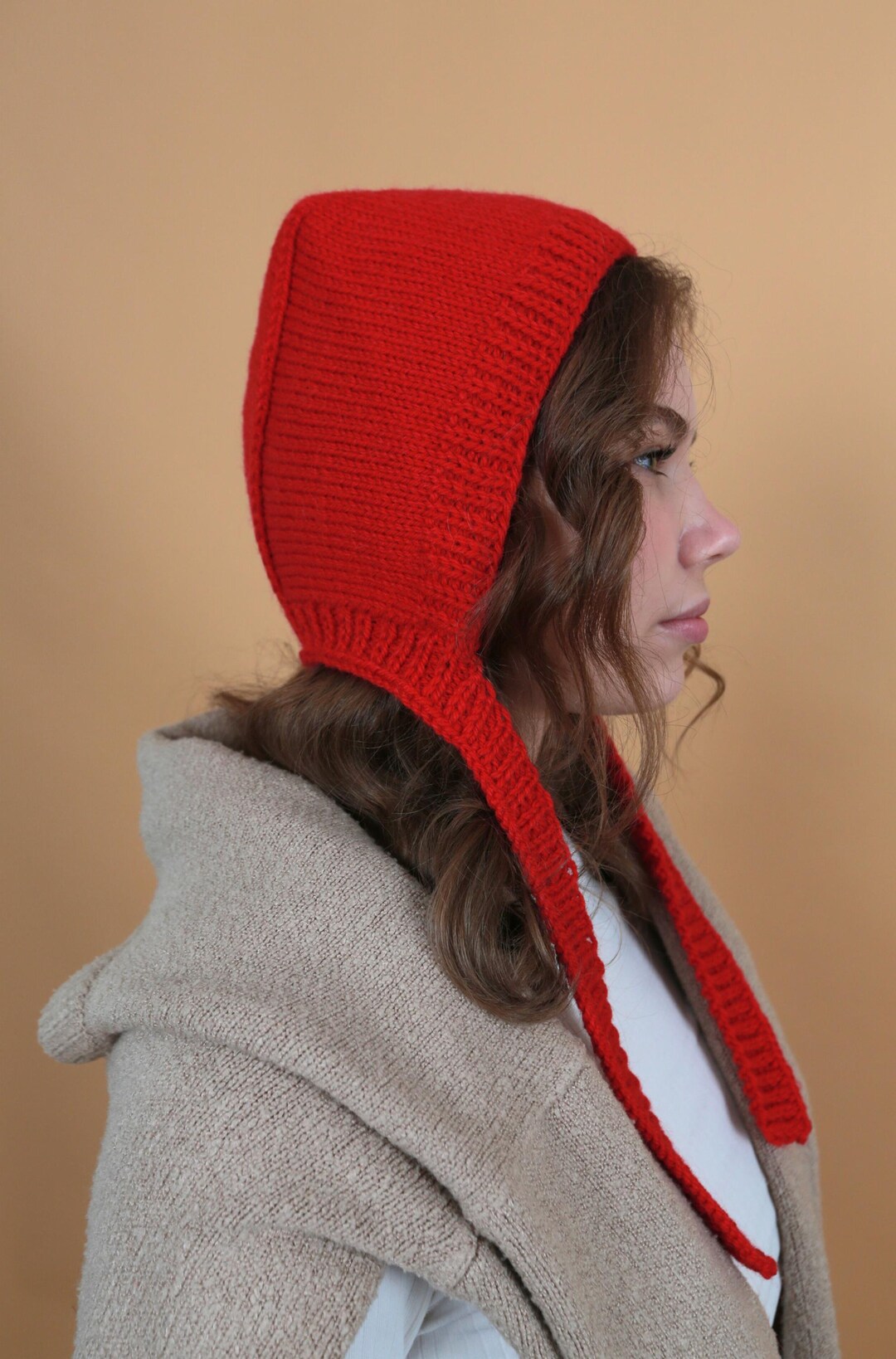 Red Merino Wool Vintage Style Aviator Bonnet, Wool Hat Ear Flaps ...