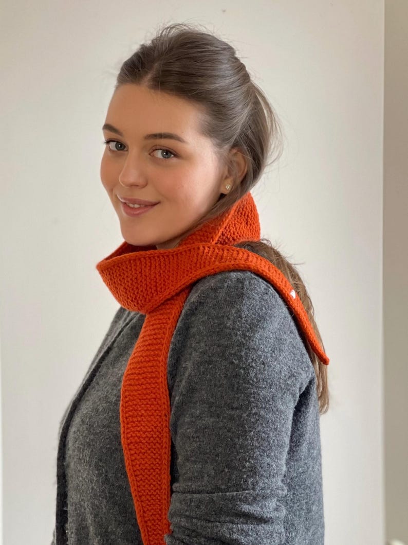 Minimalist Crochet Skinny Neck Scarf, Merino Wool Sophie Scarf, Wide ...