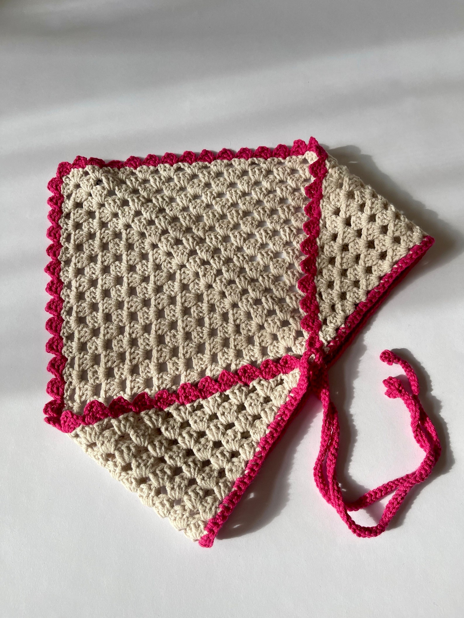 Cottage Core Crochet Bandana, Boho Head Covering, Vintage Style Bandana ...