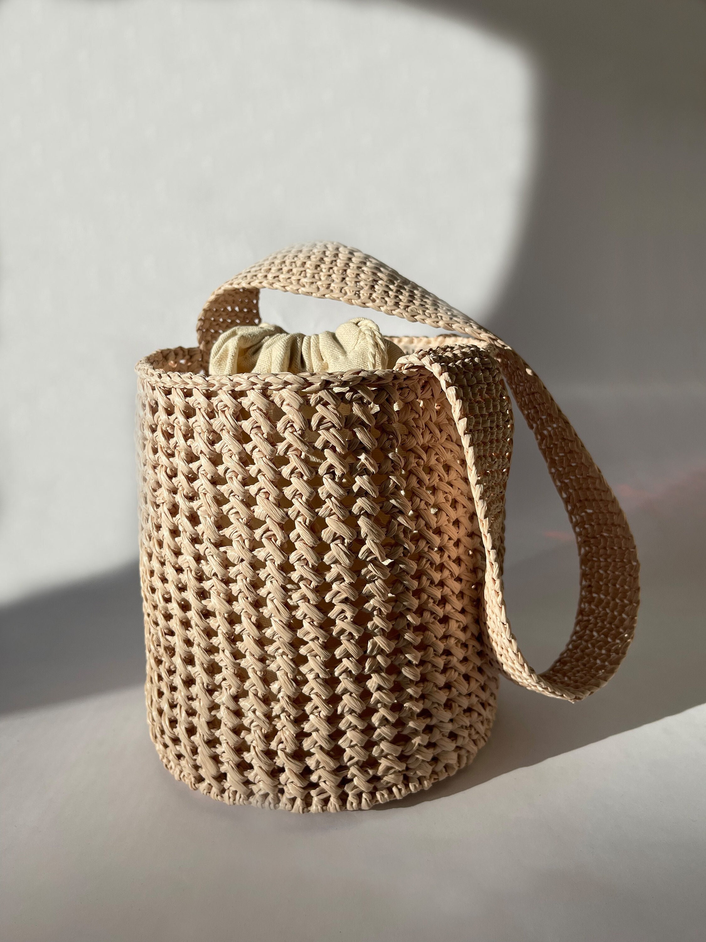 Raffia Basket Bag, Raffia Bag, Handmade Bag, Crochet Bag, Basket Bag ...