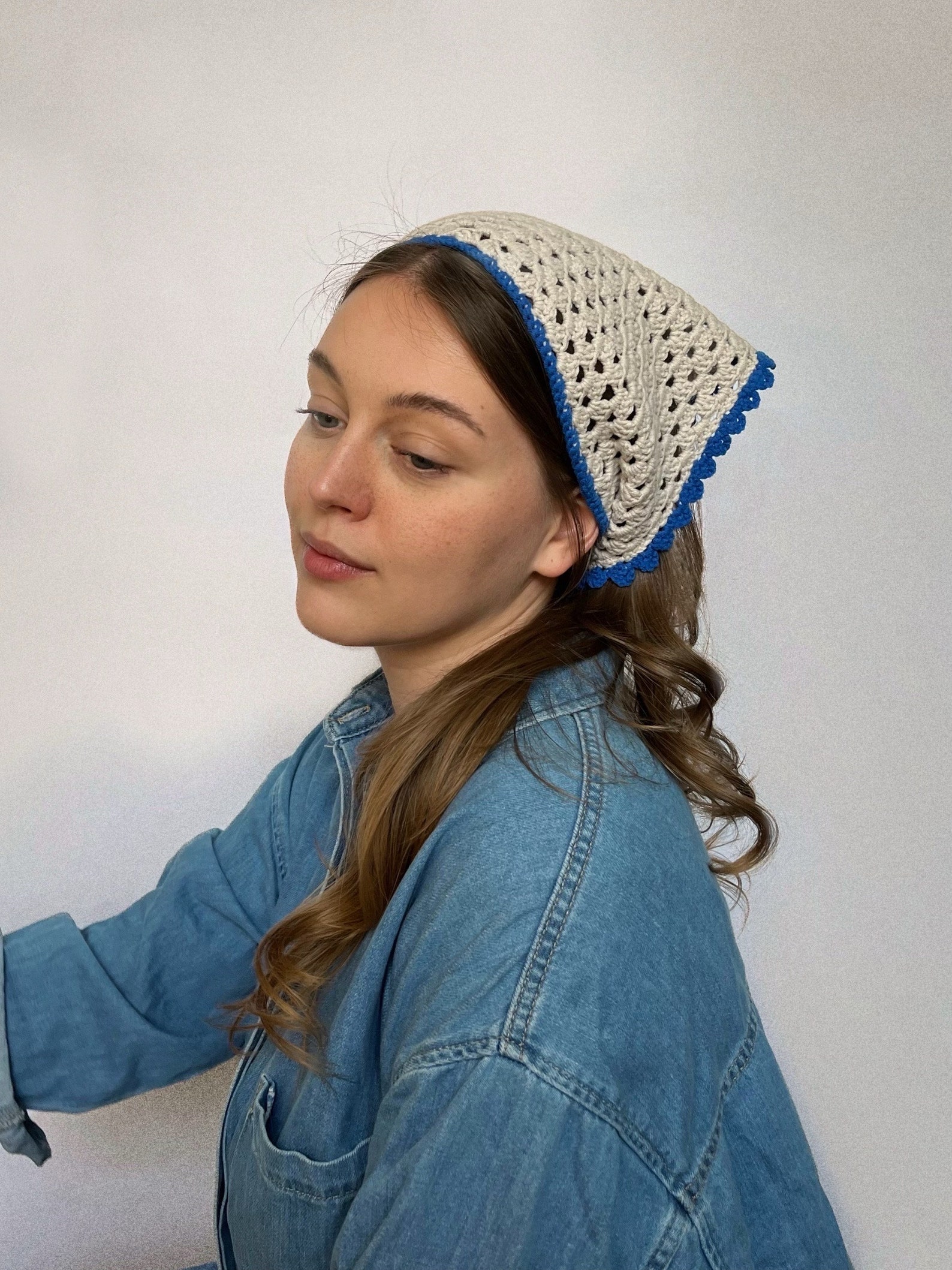 Cottage Core Crochet Bandana, Boho Head Covering, Vintage Style Bandana ...