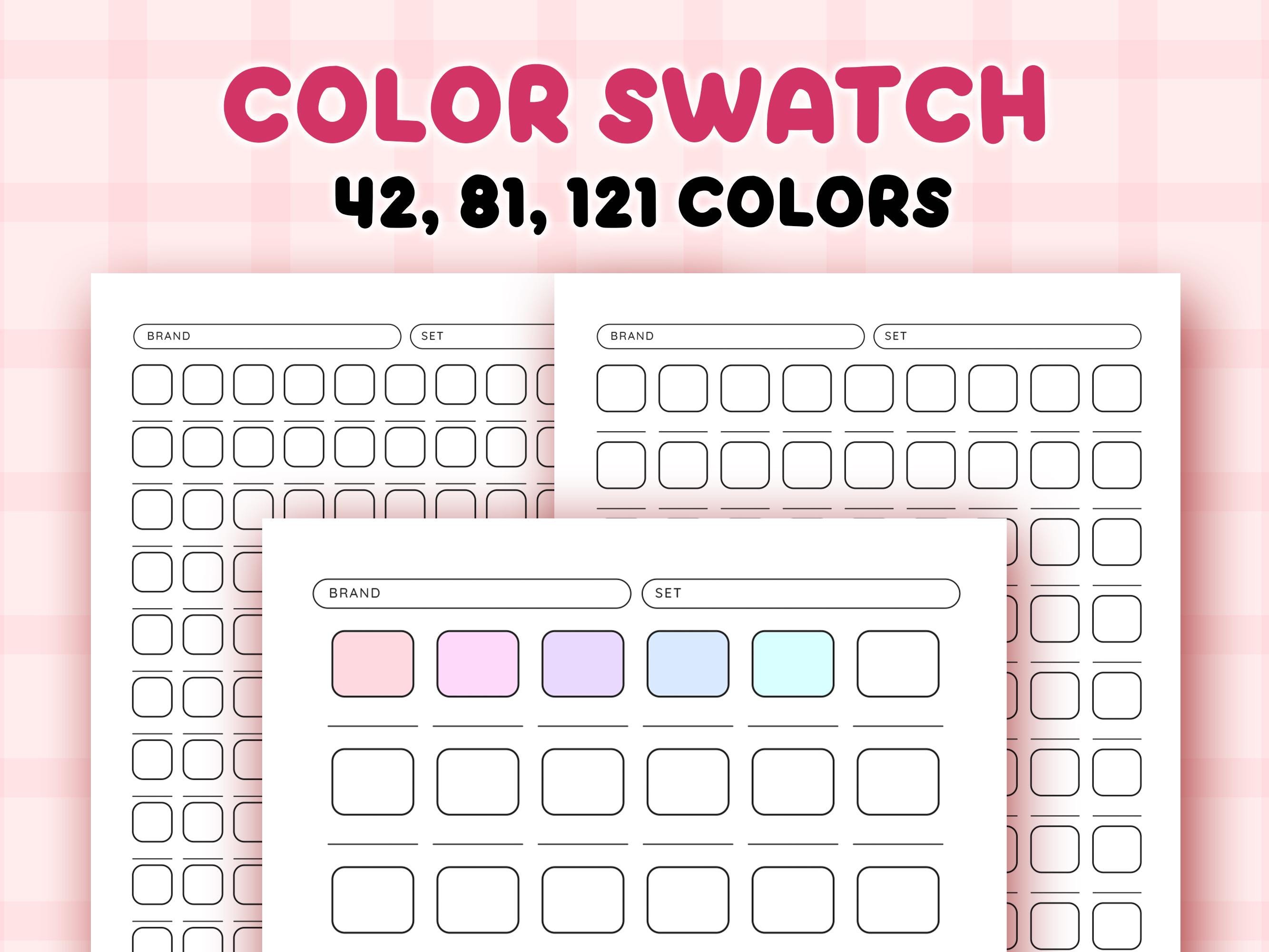 Color Swatch Chart Printable, Blank Color Swatches Sheets PDF, Alcohol ...