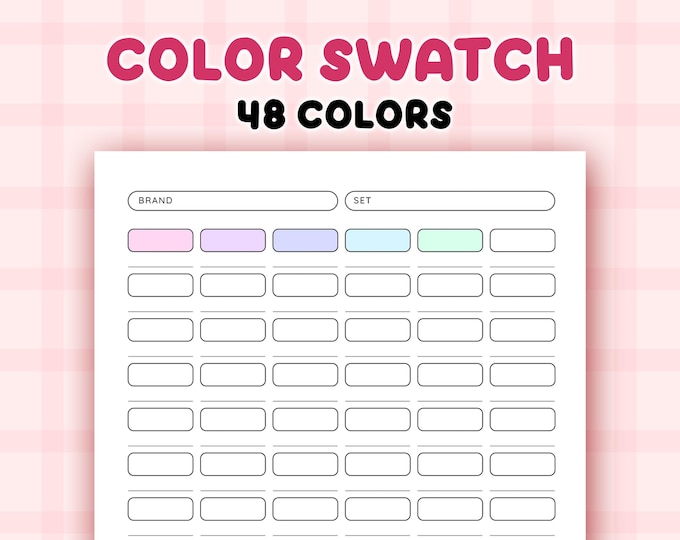 Color Swatch Chart Printable, Blank Color Swatches Sheets PDF, Alcohol ...