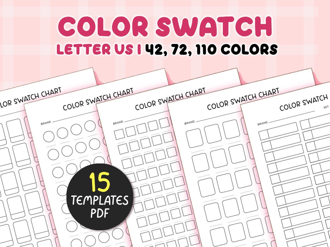 Cute Color Swatch Chart Printable, Kawaii Color Swatches Sheets PDF ...