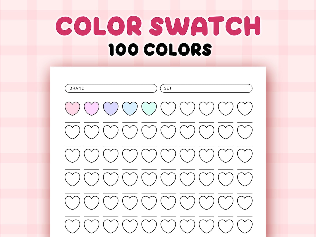 Heart Color Swatch Chart Printable, Blank Color Swatches Sheets PDF ...