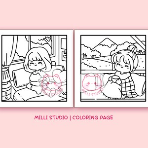 Kawaii Cozy Girly Coloring Pages Printable, Bold and Easy Girl Moments ...