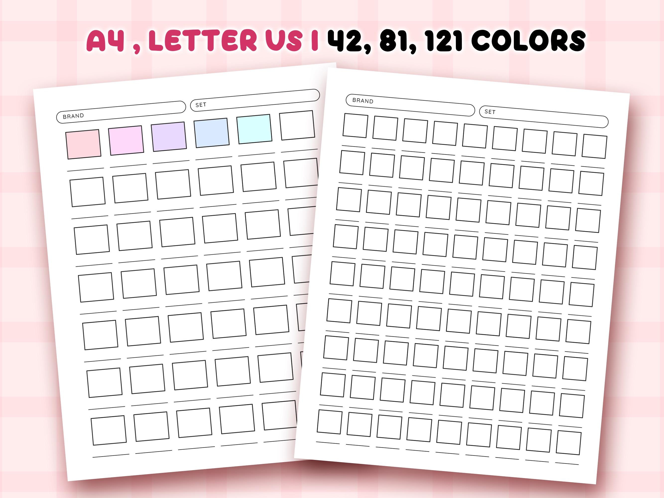 Color Swatch Chart Printable, Blank Color Swatches Sheets PDF, Alcohol ...