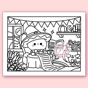 Halloween Kawaii Cozy Coloring Pages for Adults SET2 - 6 Pages Simple ...