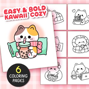 Kawaii Cozy Bold and Easy Coloring Pages for Adults - 6 Pages Simple ...
