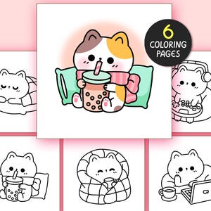 Kawaii Cozy Bold and Easy Coloring Pages for Adults - 6 Pages Simple ...
