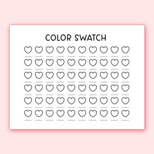 Cute Color Swatch Chart Printable, Kawaii Color Swatches Sheets PDF ...