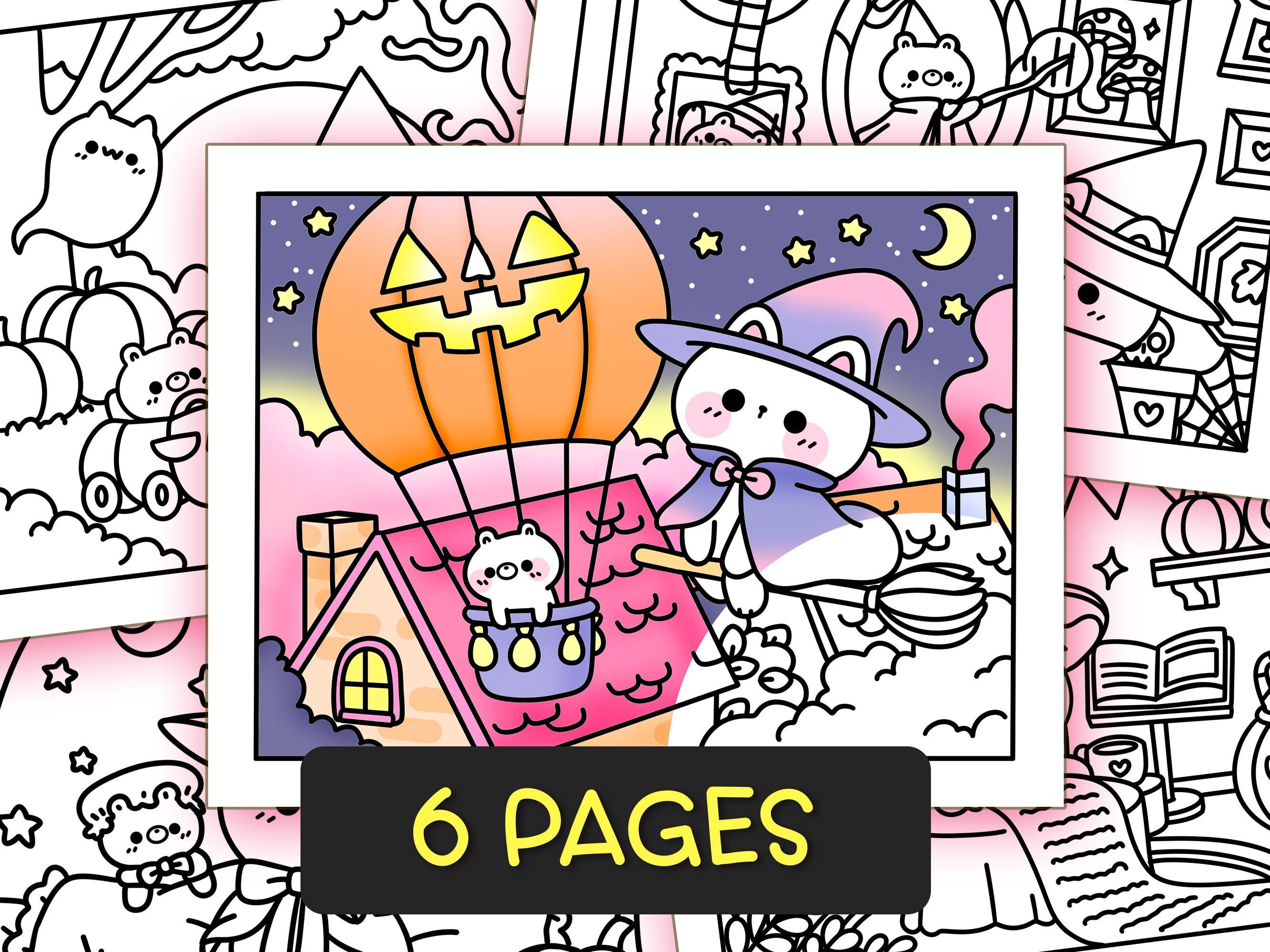 Halloween Kawaii Cozy Coloring Pages for Adults SET2 - 6 Pages Simple ...
