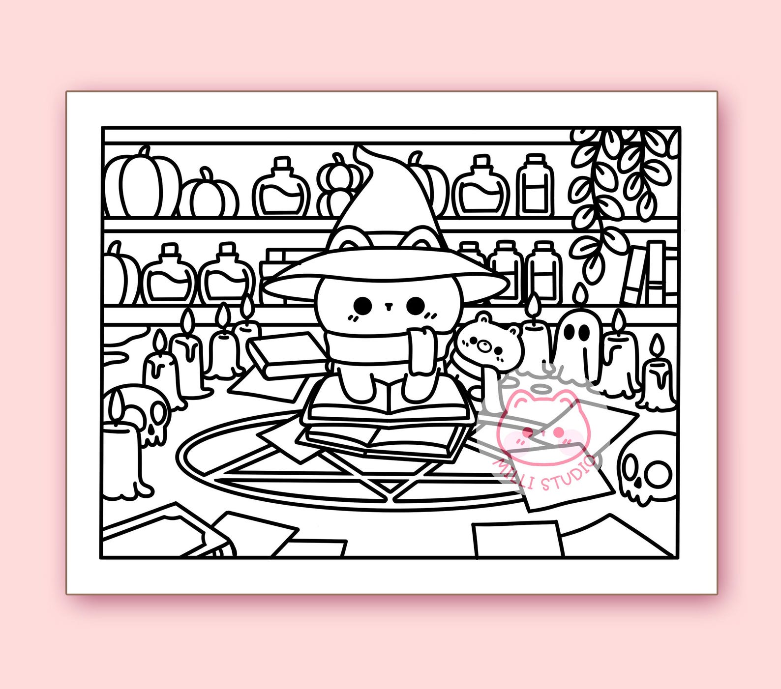 Halloween Kawaii Cozy Coloring Pages for Adults SET2 - 6 Pages Simple ...