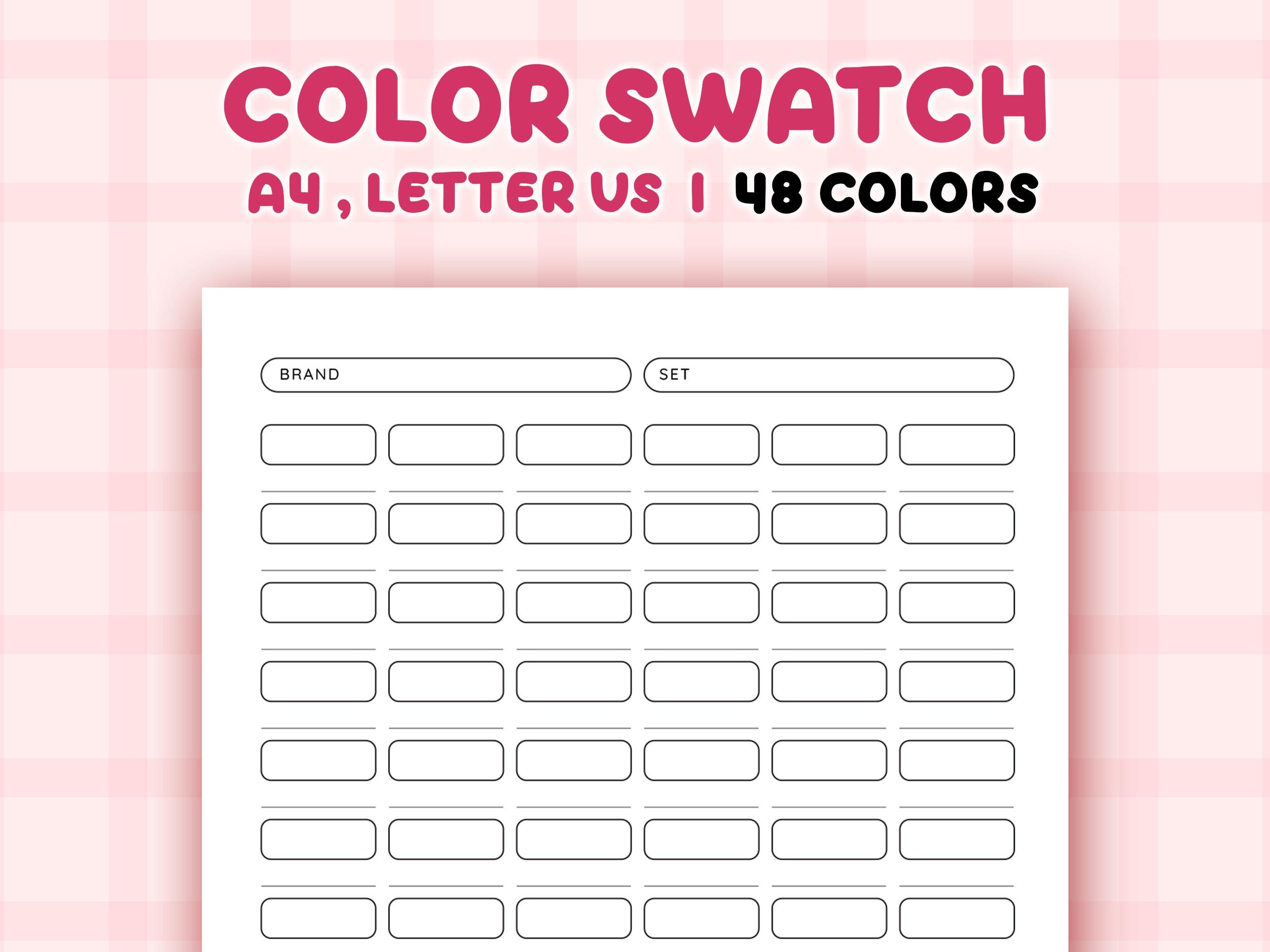 Color Swatch Chart Printable, Blank Color Swatches Sheets PDF, Alcohol ...