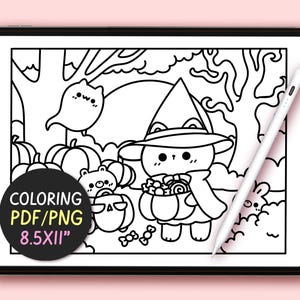 Halloween Kawaii Cozy Coloring Pages for Adults SET2 - 6 Pages Simple ...