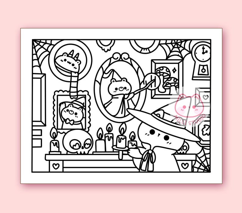Halloween Kawaii Cozy Coloring Pages for Adults SET2 - 6 Pages Simple ...