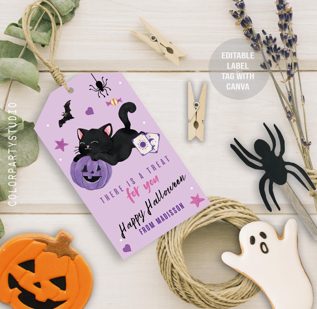 Editable Halloween Gift Tag, Boo Day Spooky Favor Tag Party Cute Pink ...