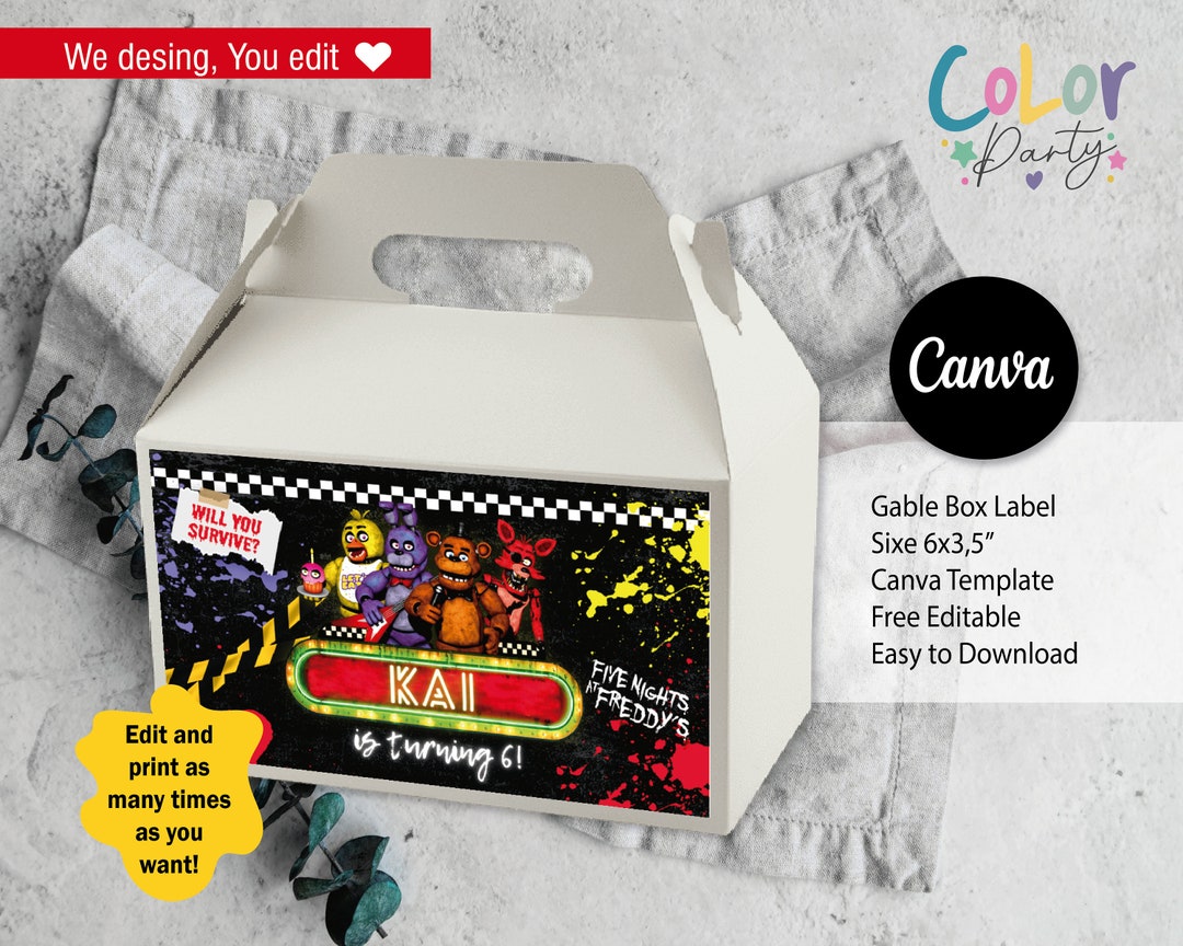 Five Nights at Freddy's Gable Box Label Nightmare FNAF Canva Template ...