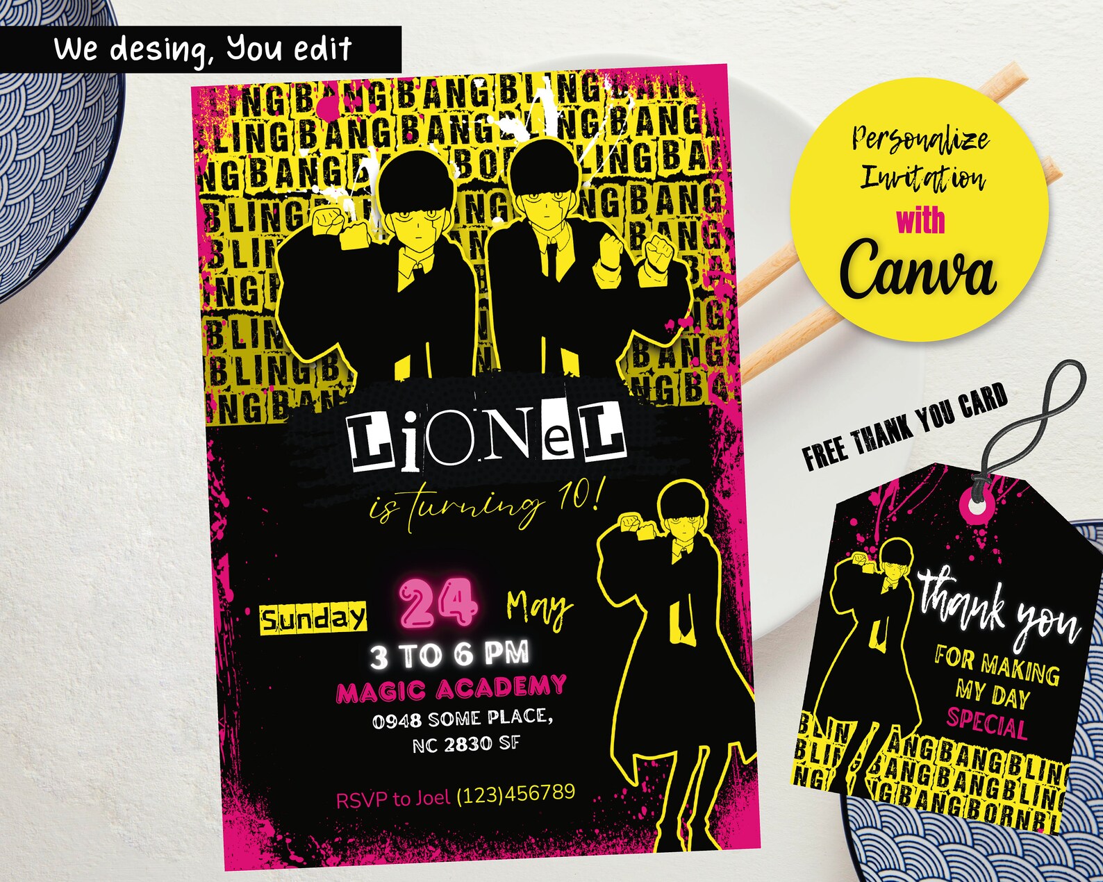 Anime Mashle Invitation Card Bling Bang Bang Born Invitation Digital ...