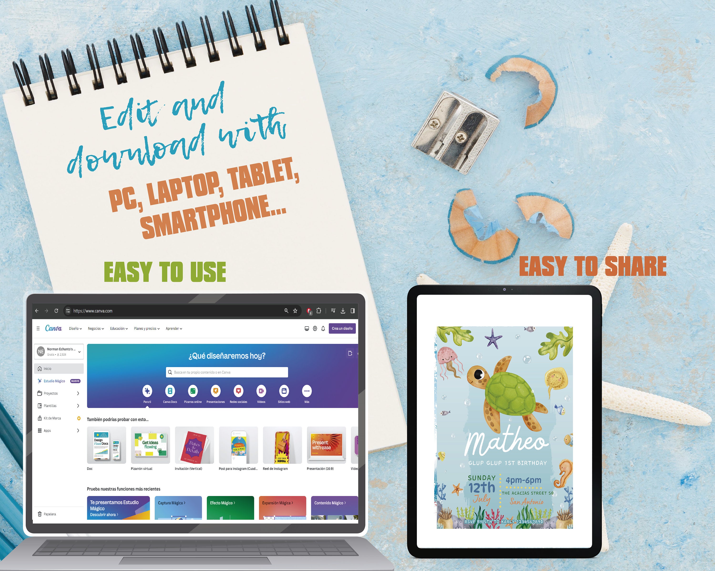 Under the Sea Birthday Invitation Cute Sea Turtle Invitation Digital ...