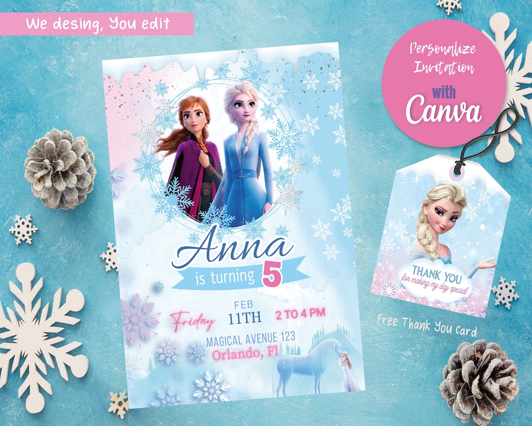 Frozen Party Invitation Anna Elsa Olaf Invitation Digital Canva ...